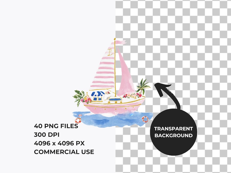 Coastal Preppy Summer Clipart, Watercolor Beach Graphics, Pink Nautical ...