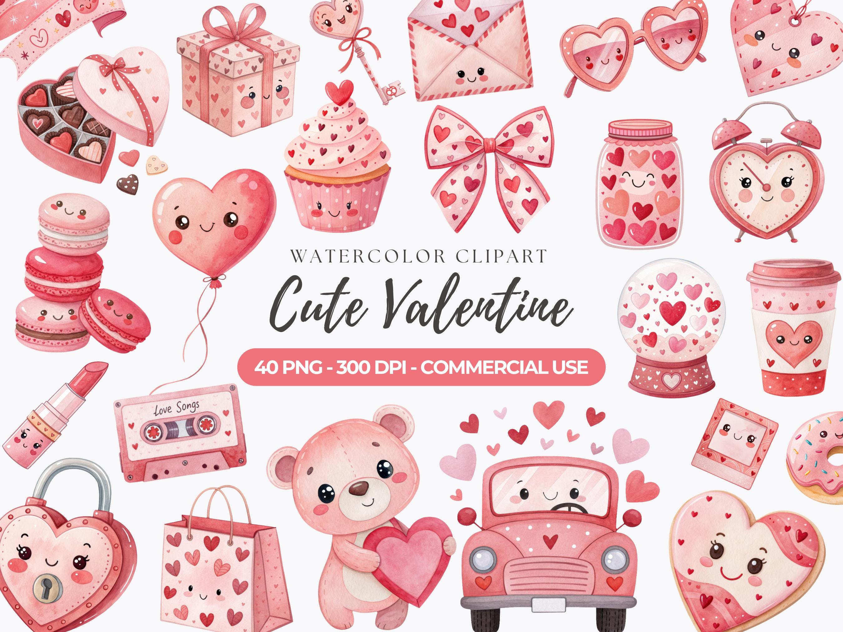 Kawaii Valentines Clipart, Cute Valentine PNG, Romantic Graphics ...