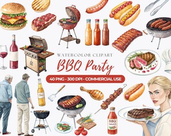 BBQ Cookout Vol 2 Clipart - Watercolor BBQ Grill Summer Food Clipart ...