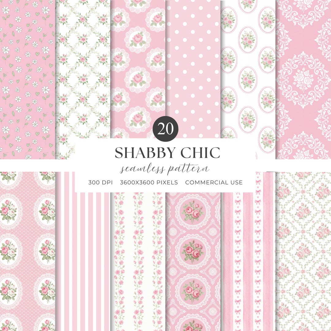 Shabby Chic Digital Paper, Pink Roses Floral Seamless Pattern, Vintage ...