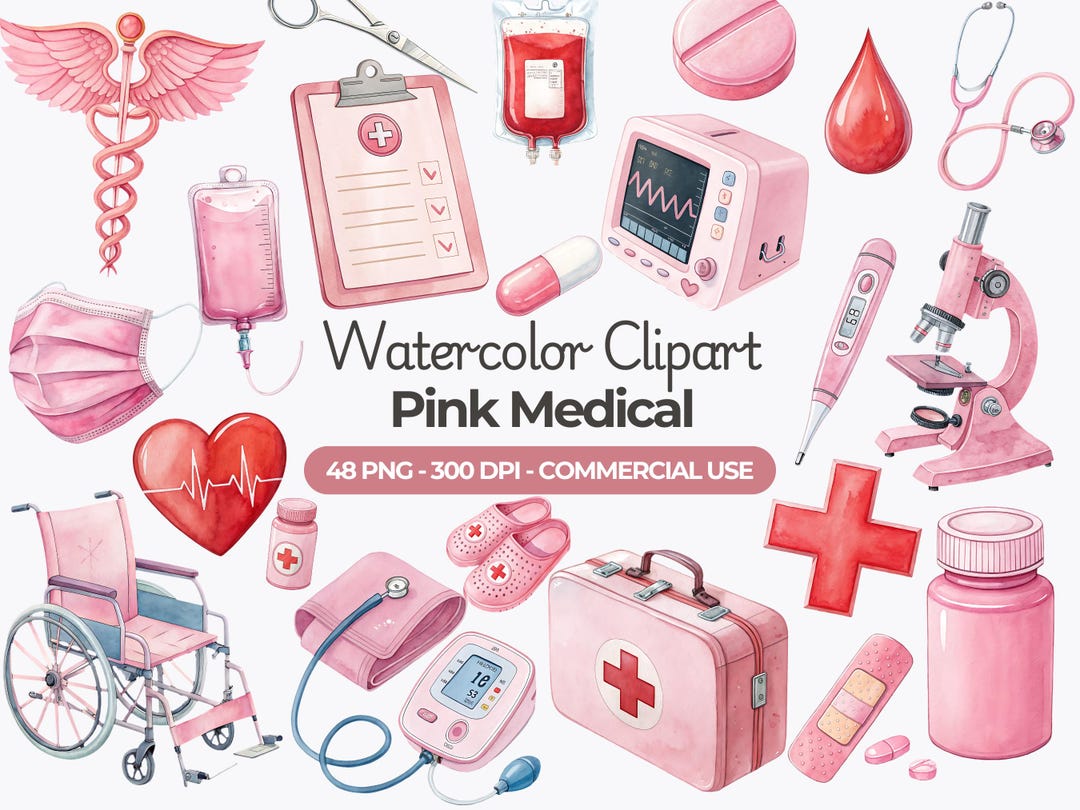 Watercolor Pink Medical Clipart, Pink Nurse PNG, Healthcare Clipart ...