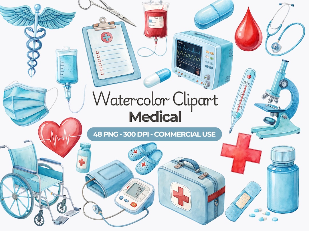Watercolor Medical Clipart, Healthcare PNG, Nurse Clipart, Doctor ...
