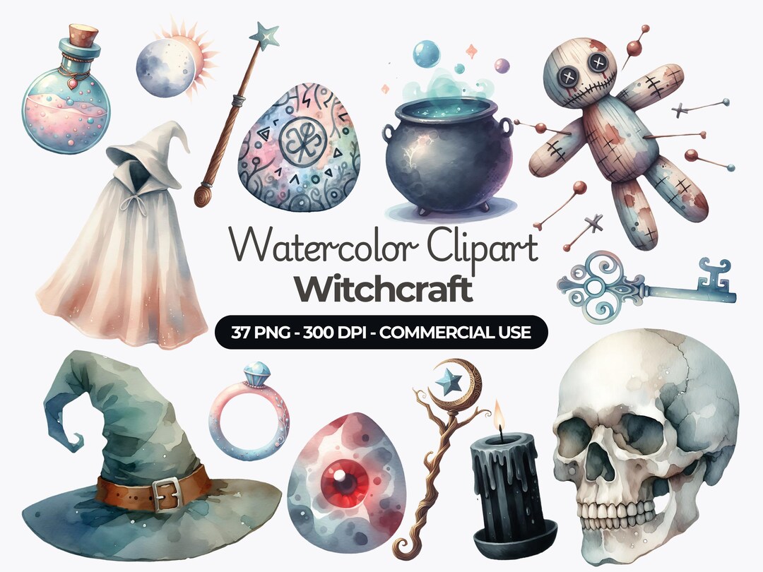 Watercolor Witchcraft Clipart, Wiccan Clipart, Esoteric, Occult ...