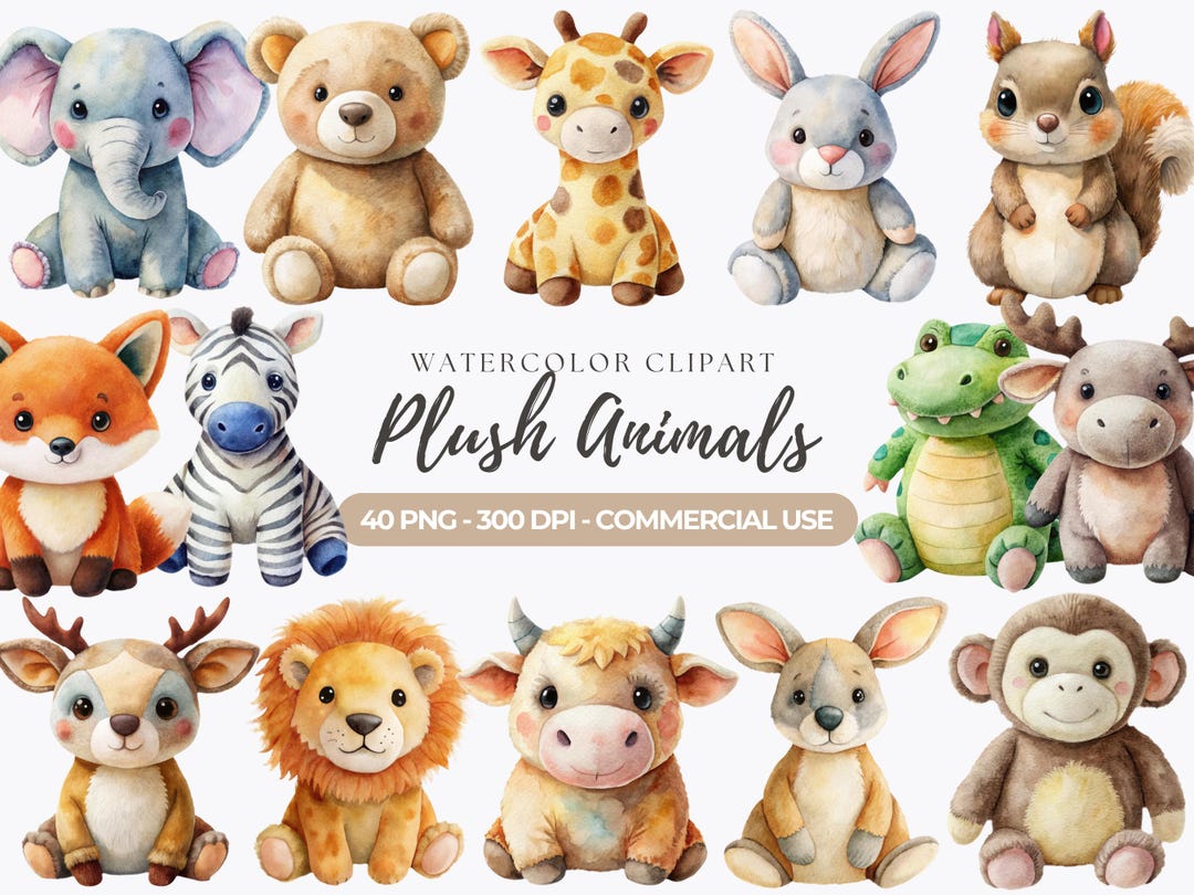 Plush Animals Clipart, Nursery Decor PNG, Stuffed Toys (commercial Use ...