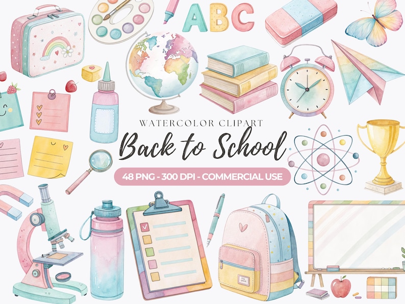 Pastel School Clipart, Back to School PNG, School Supplies, Teacher ...