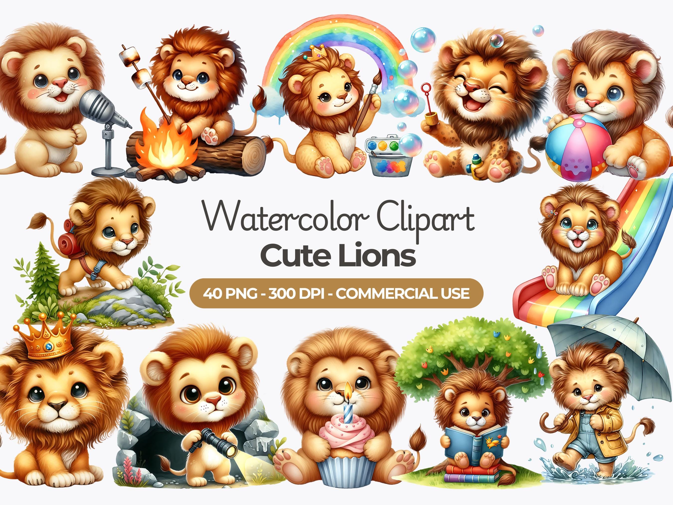 Watercolor Baby Lion Clipart, Safari Nursery PNG Graphics (commercial ...