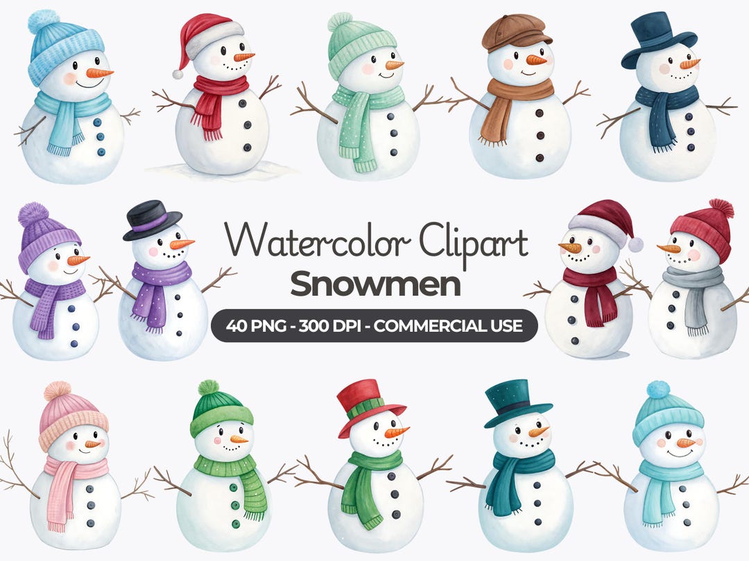 Watercolor Snowman Clipart, Christmas Winter PNG (commercial Use) - Etsy