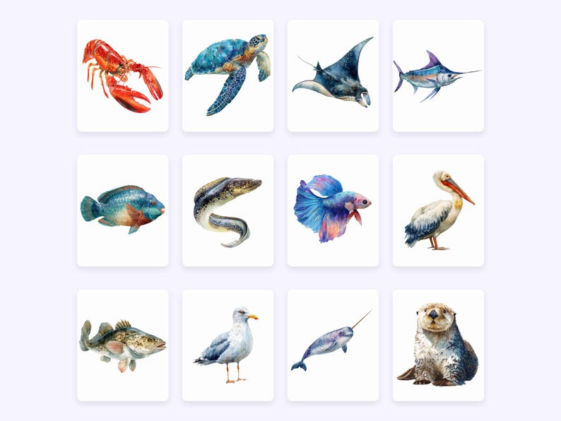 Realistic Sea Animals Clipart, Watercolor Ocean Life PNG, Marine ...