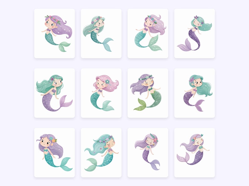 Cute Mermaid Clipart, Little Mermaid PNG, Under the Sea, Sea Animals ...