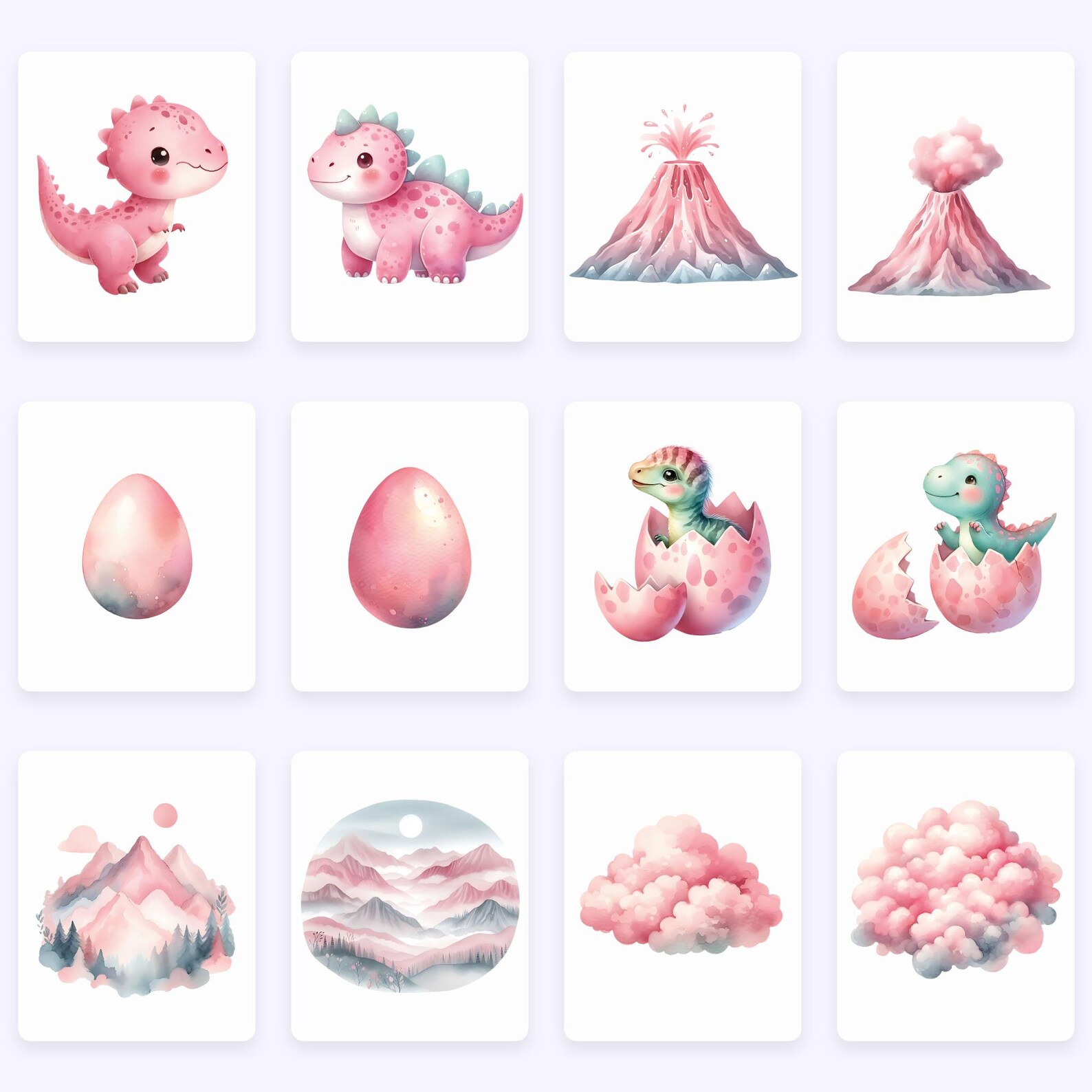 Pink Dinosaur Watercolor Clipart PNG Bundle, Girly Dino Nursery Art ...