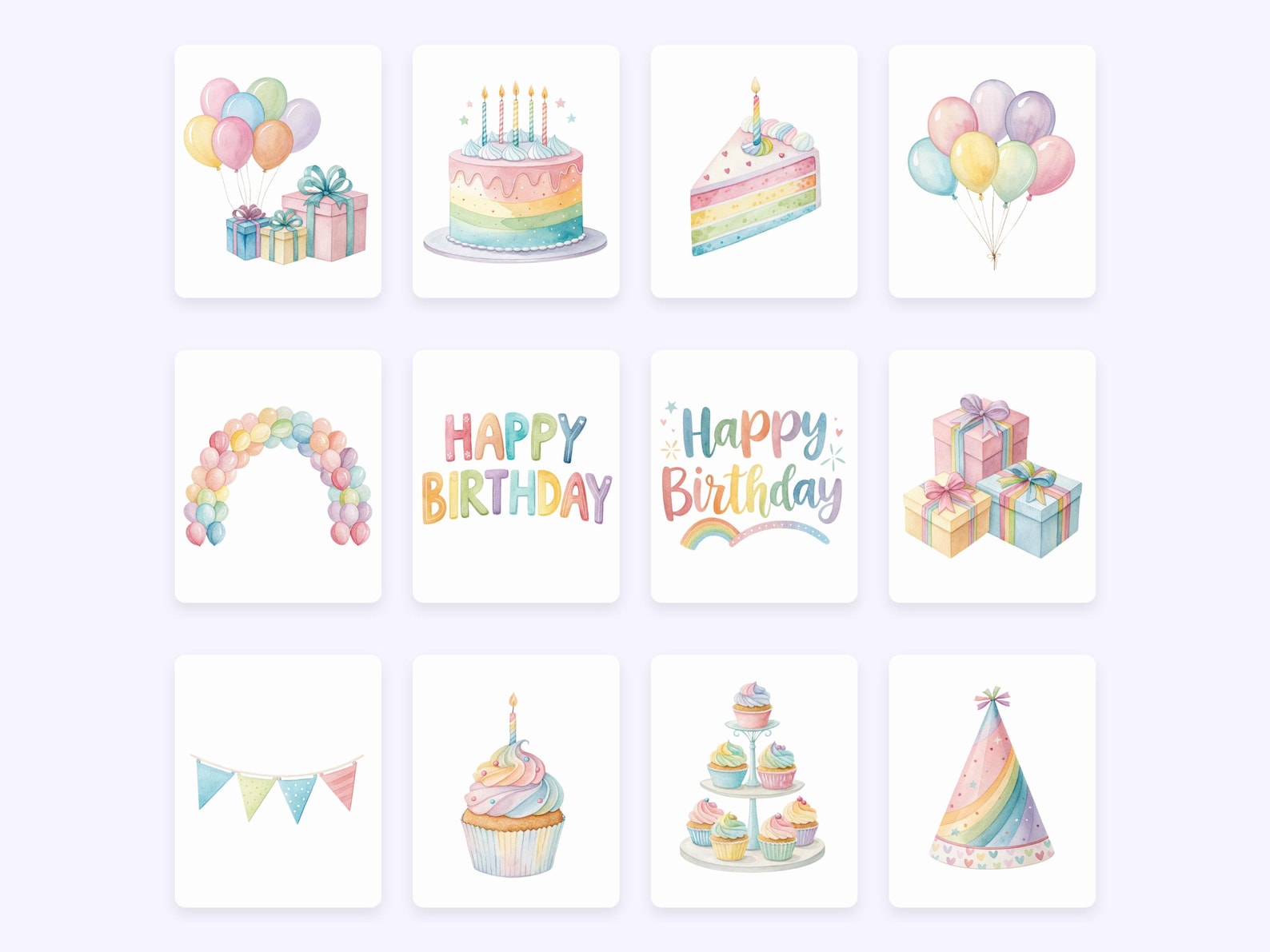 Pastel Birthday Clipart, Happy Birthday PNG, Birthday Party, Balloons ...