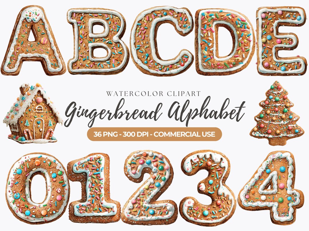 Gingerbread Alphabet Clipart, PNG Letters & Numbers, Christmas Alphabet ...