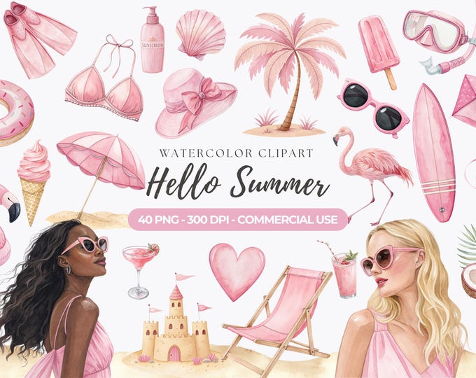 Summer Vacation Clipart, Pool Party Clipart, Beach Girls Clipart ...