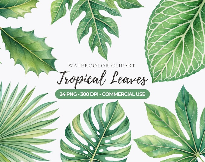 Tropical Leaves Clipart | Green Jungle Leaves | Green Monstera Leaves ...