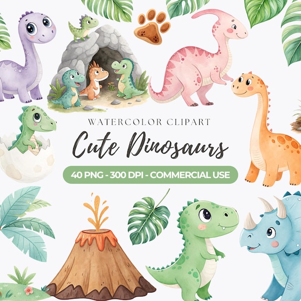 Baby Dinosaur Clipart - Etsy