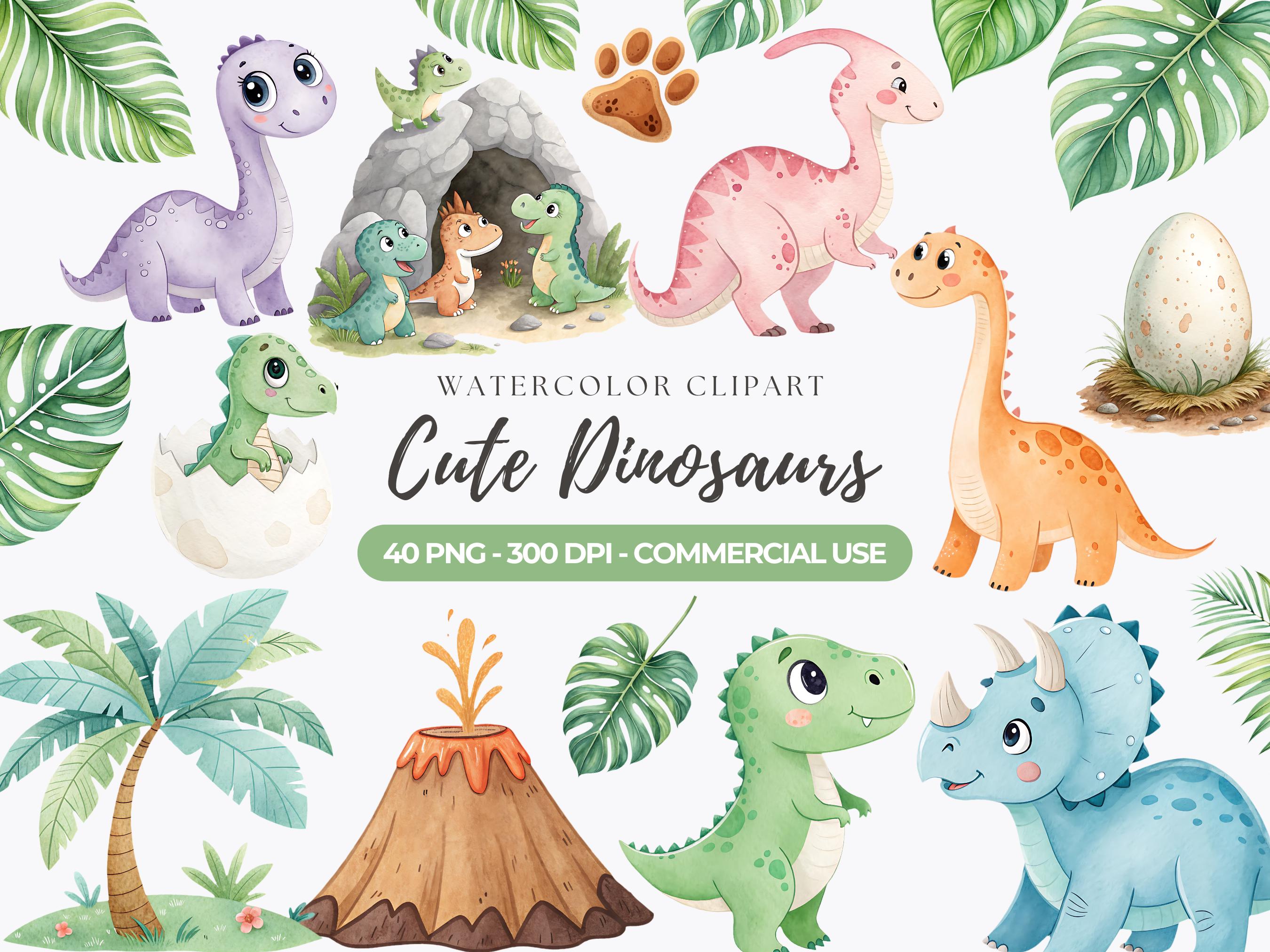 Watercolor Dinosaurs Clipart, Cute Dinosaurs PNG, Baby Shower, Nursery ...