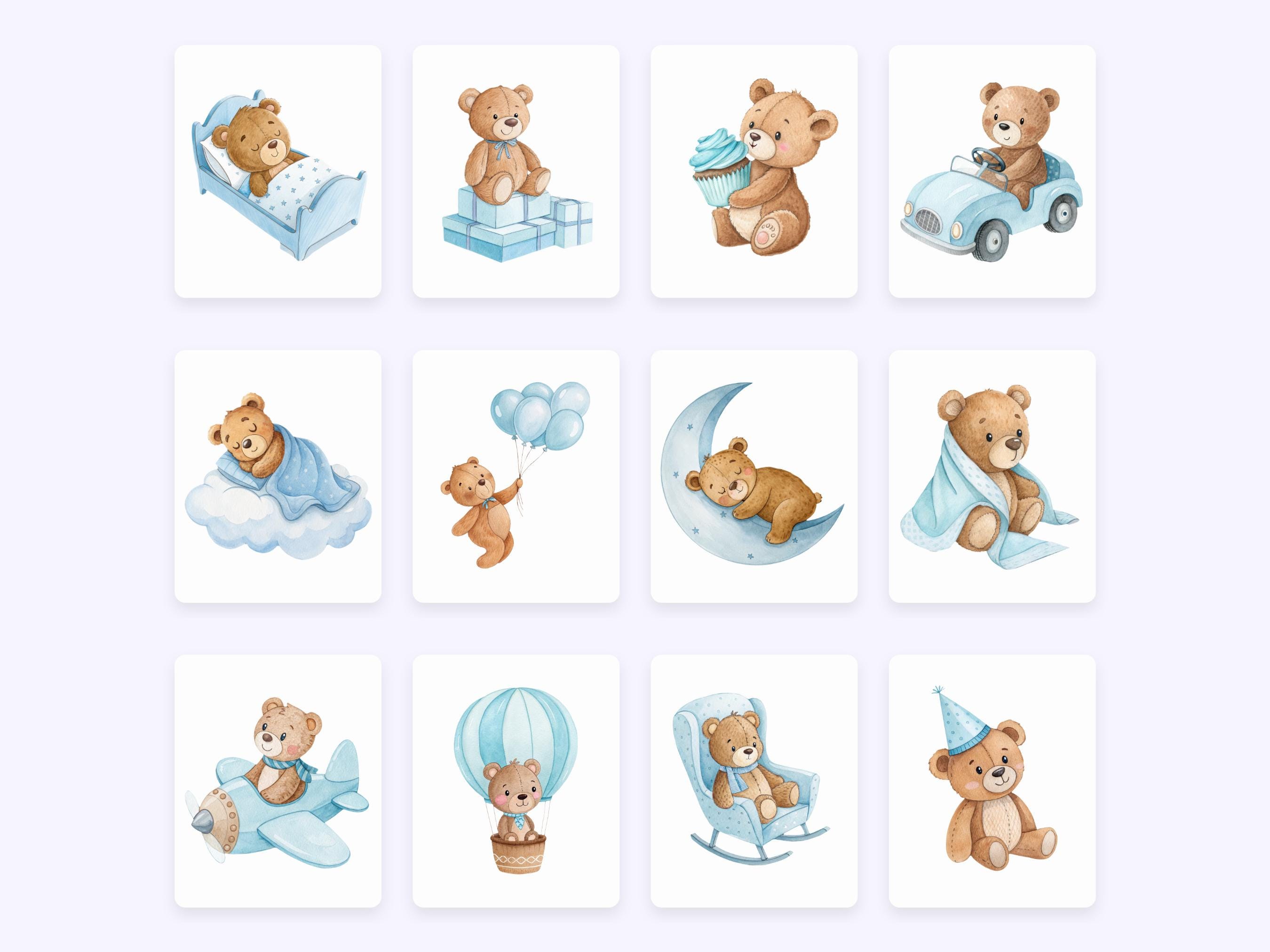 Blue Baby Shower Clipart, Teddy Bear Graphics, Baby Boy Nursery PNG ...