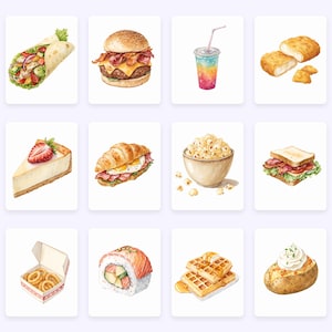 Watercolor Fast Food Clipart, 40 Junk Food PNG Graphics, Commercial Use ...