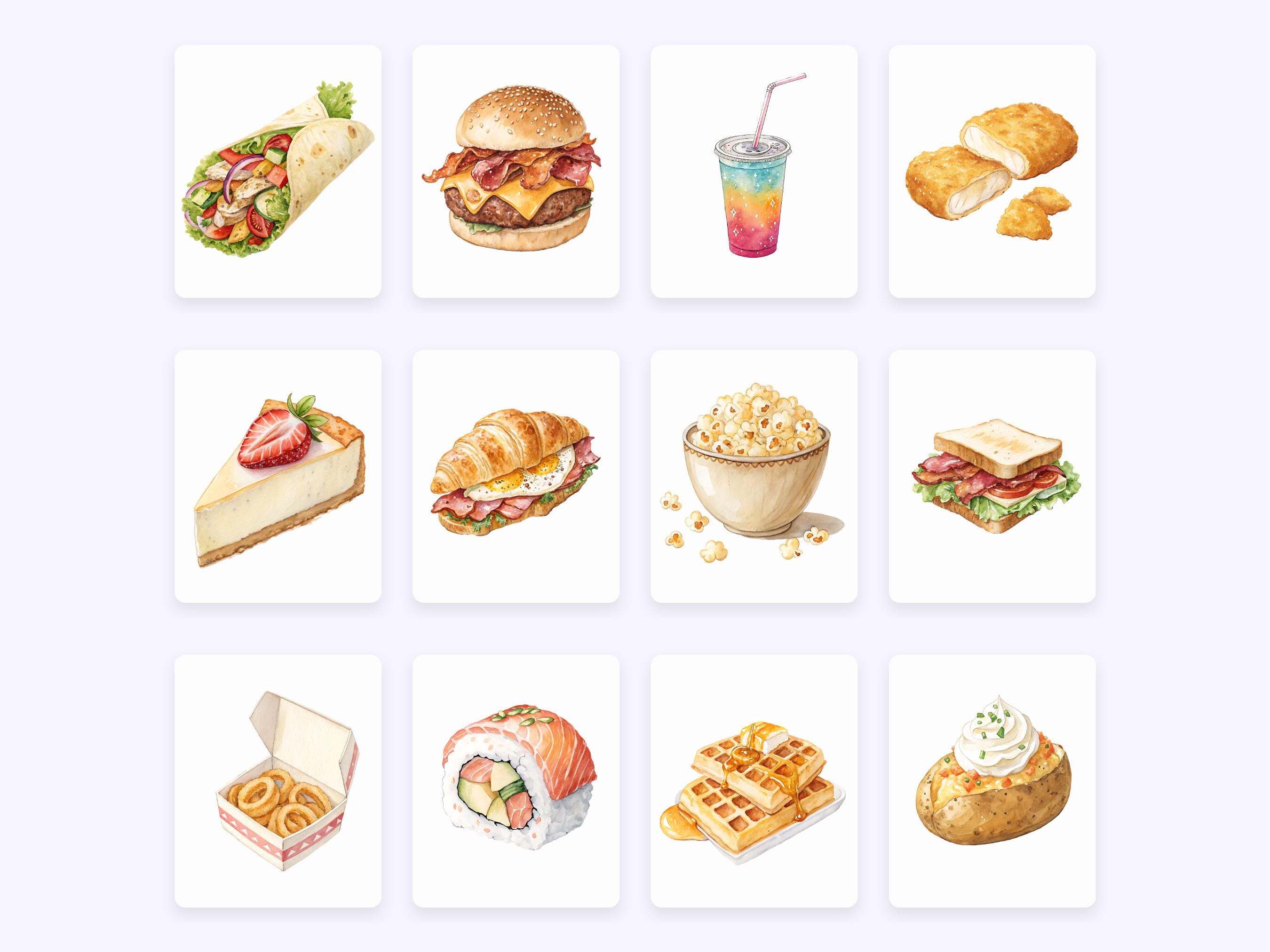 Watercolor Fast Food Clipart, Junk Food PNG, Snack Graphics, Hamburger ...