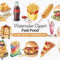 Watercolor Fast Food Clipart Bundle, Junk Food Clipart, Pizza ...