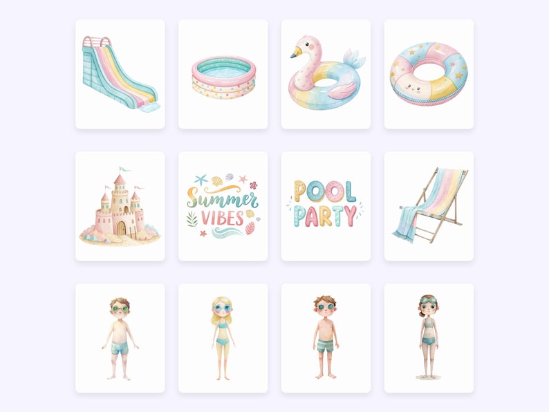 Pastel Pool Party Clipart, Summer Watercolor PNG (commercial Use ...