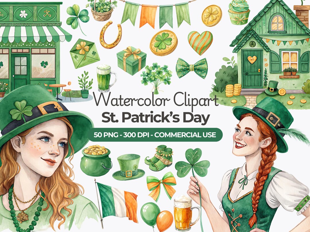 Watercolor St. Patrick's Day Clipart, Leprechaun, Shamrock (commercial ...