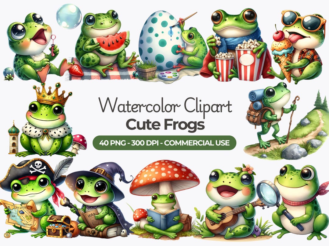 Watercolor Cute Frogs Clipart, Cute Frog PNG, Happy Frog Clipart, Frog ...