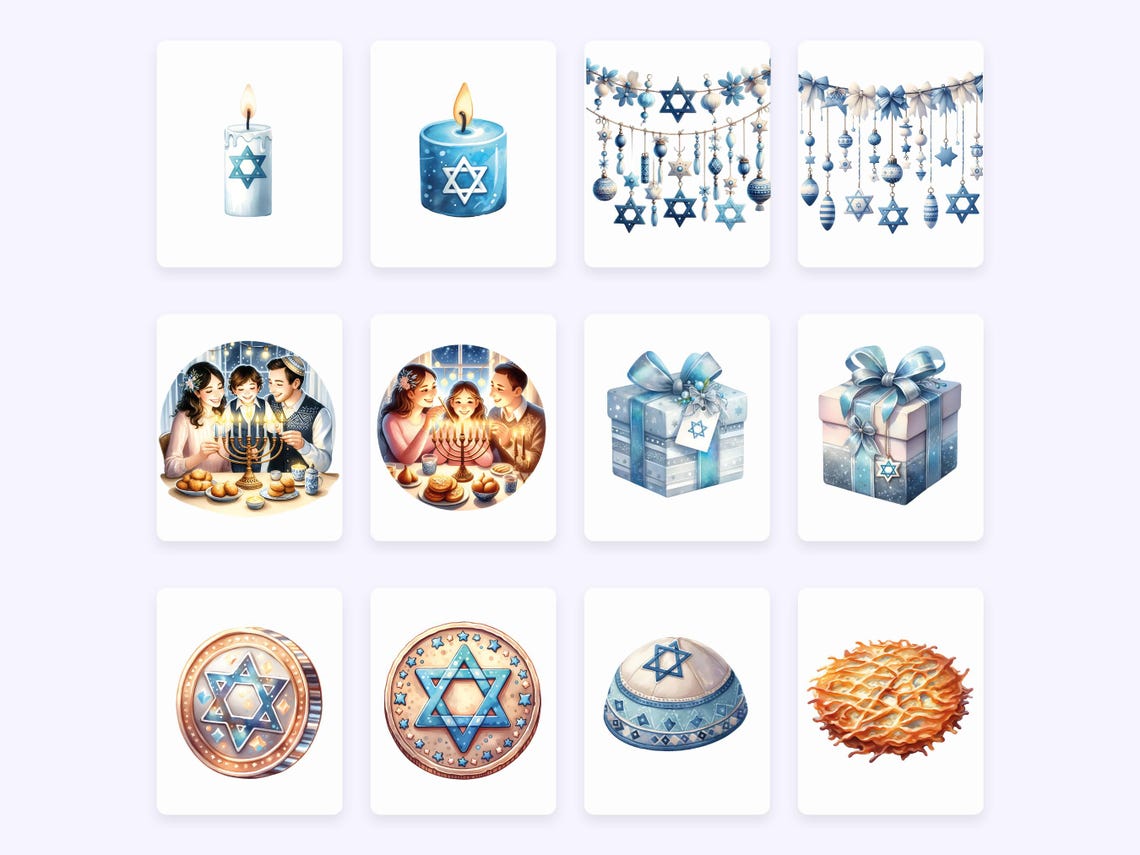 Watercolor Hanukkah Clipart, Menorah, Hanukkah Clipart, Yamaka, Torah ...