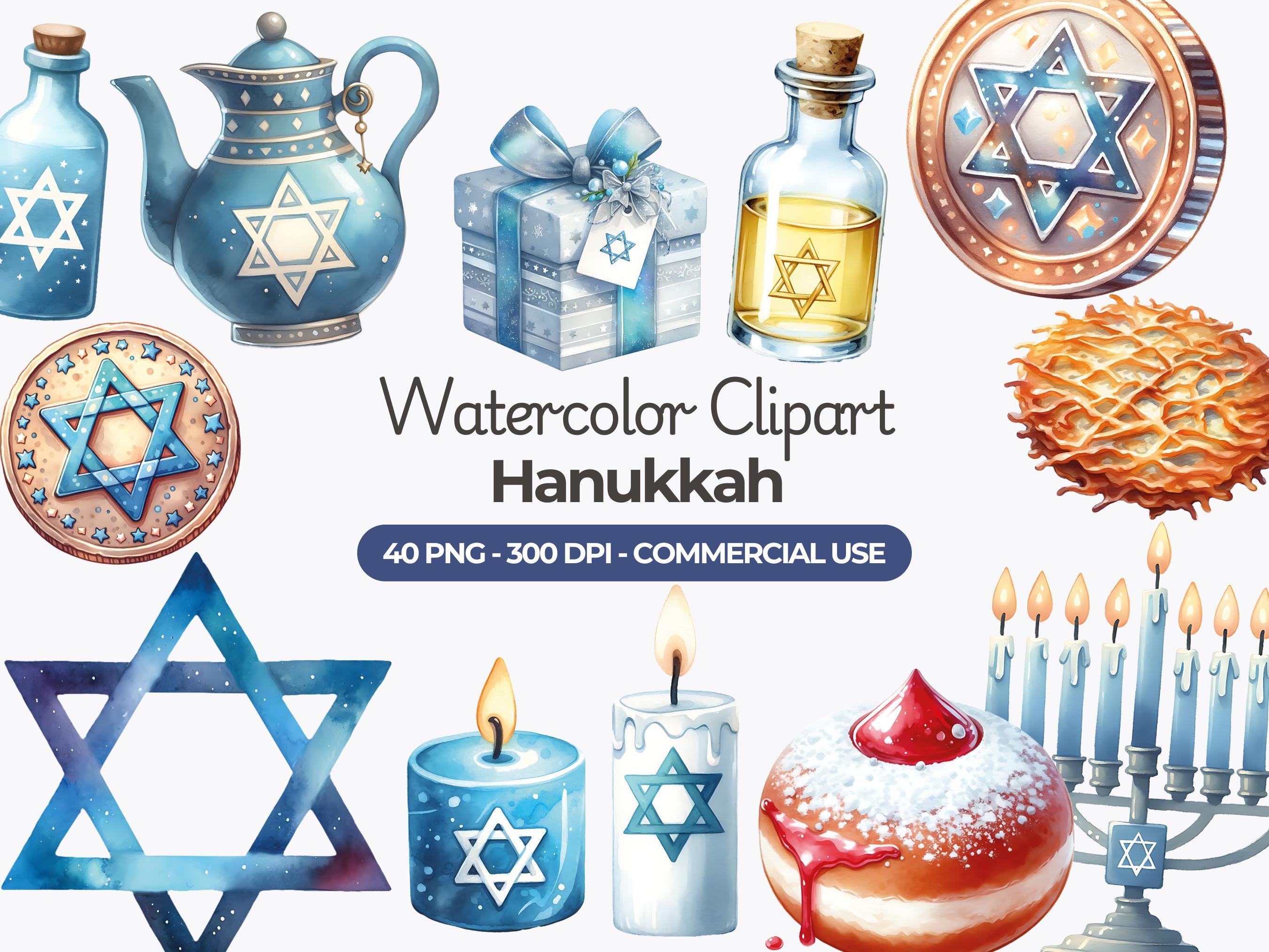 Watercolor Hanukkah Clipart, Menorah, Hanukkah Clipart, Yamaka, Torah ...
