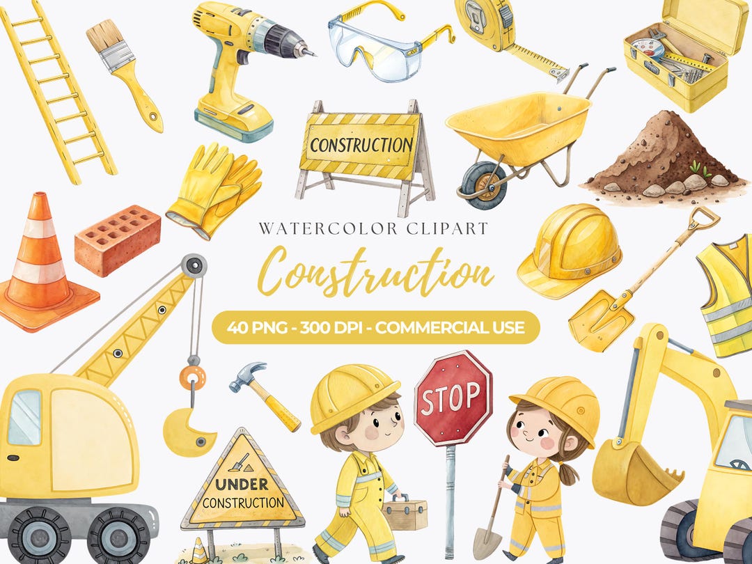 Watercolor Construction Clipart, PNG Vehicle Graphics (commercial Use ...