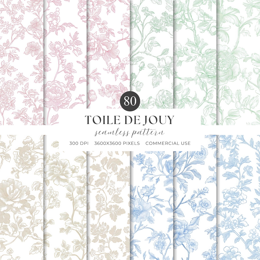 Toile De Jouy Seamless Pattern Bundle, French Toile Digital Paper ...