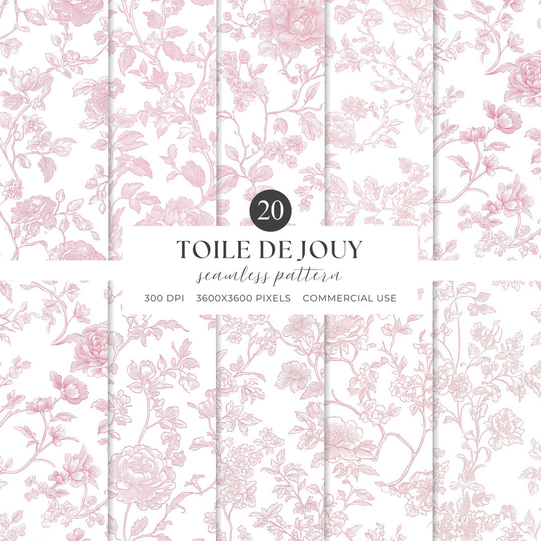 Pink Toile De Jouy Seamless Pattern, Pink Floral Pattern, Pink ...