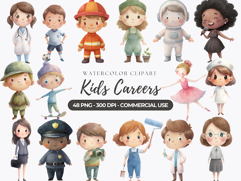 Kids Careers Clipart Bundle, Children's Jobs PNG, Cute Professions ...