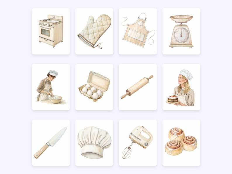 Vintage Baking Clipart, Neutral Kitchen PNG Graphics (commercial Use ...