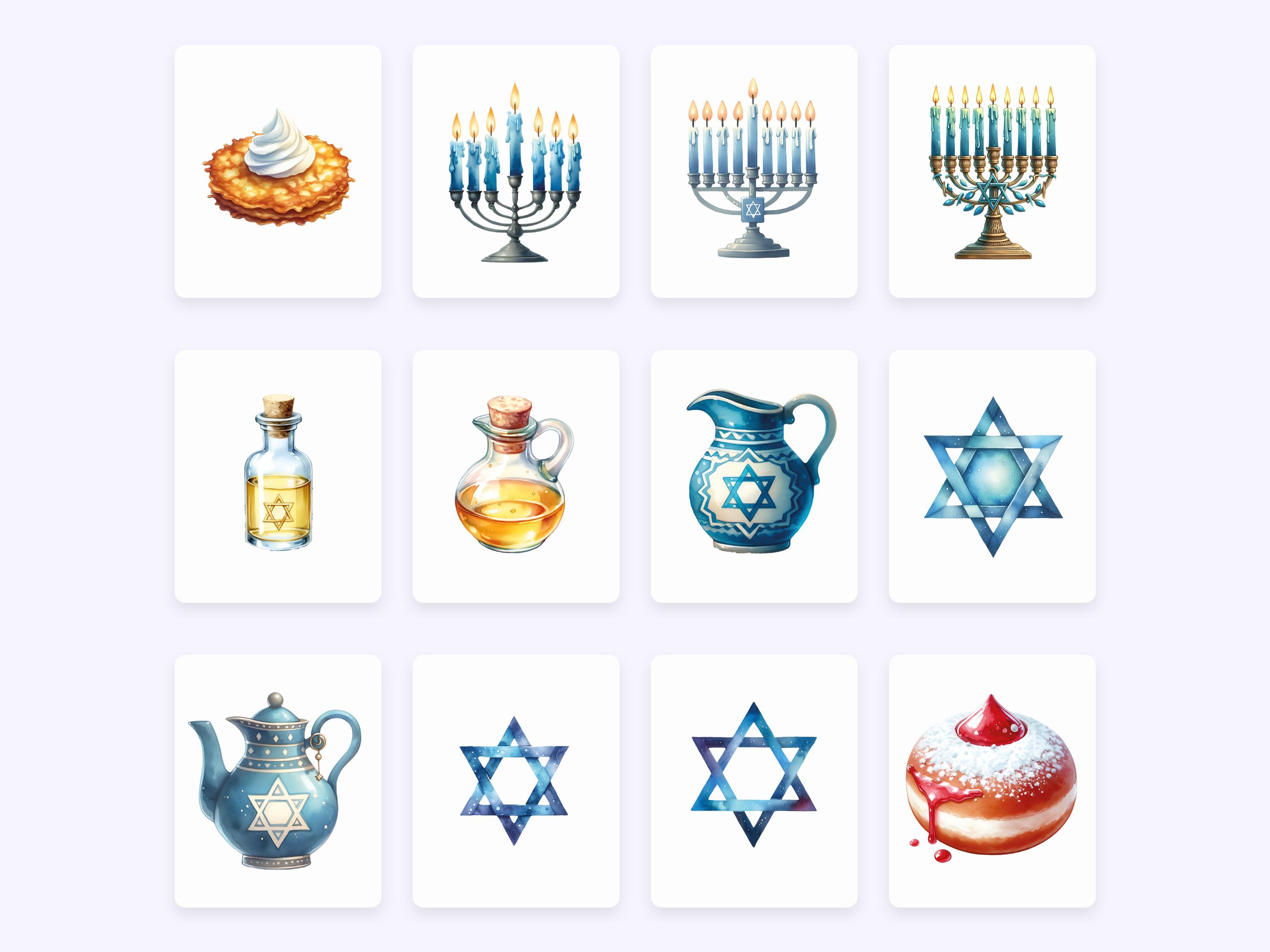Watercolor Hanukkah Clipart, Menorah, Star of David (commercial Use) - Etsy