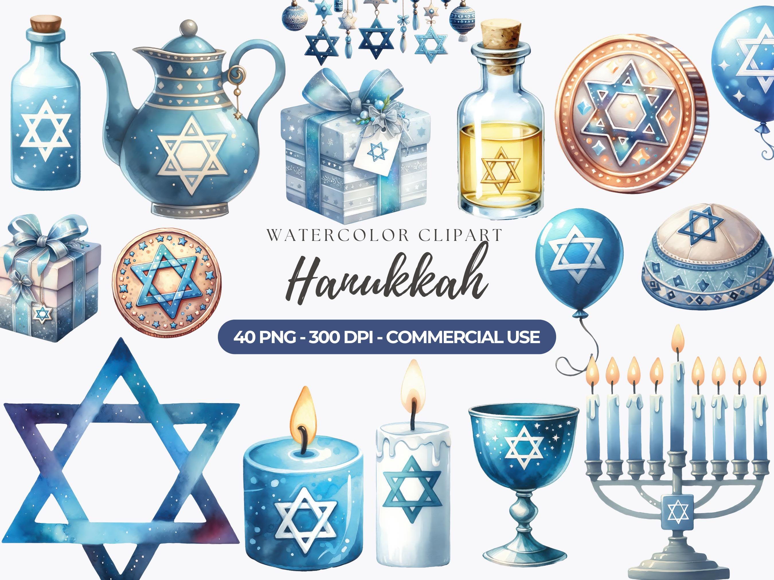 Watercolor Hanukkah Clipart, Menorah, Hanukkah Clipart, Yamaka, Torah ...