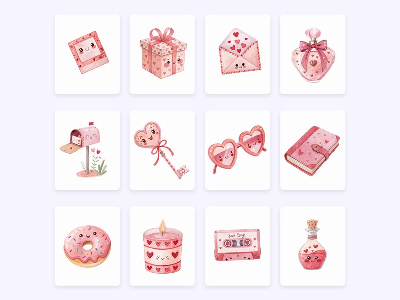 Kawaii Valentines Clipart, Cute Valentine PNG, Romantic Graphics ...