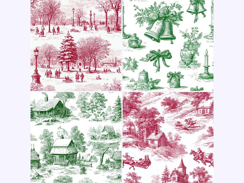 Christmas Toile De Jouy Seamless Pattern, Christmas Digital Paper ...