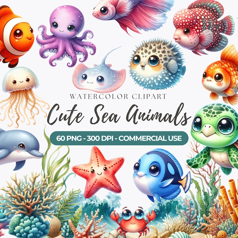 Sea Animals Drawing - Etsy New Zealand