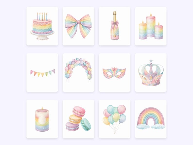 Pastel Birthday Clipart, Happy Birthday PNG, Birthday Party, Balloons ...