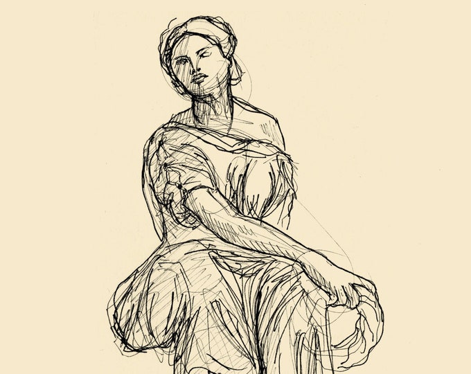 Statue in the Greek Style, 7x5 Print of Original Pen and Ink Drawing ...