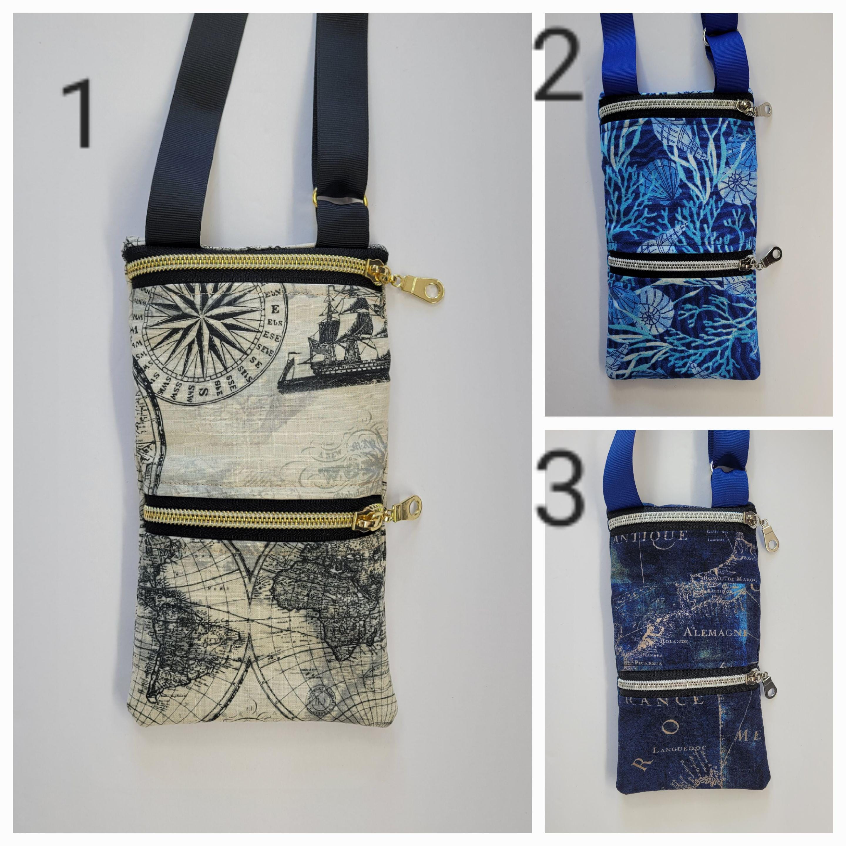 Cell Phone Crossbody Pouch. Handmade Fabric Phone Bag. Multiple Pockets ...