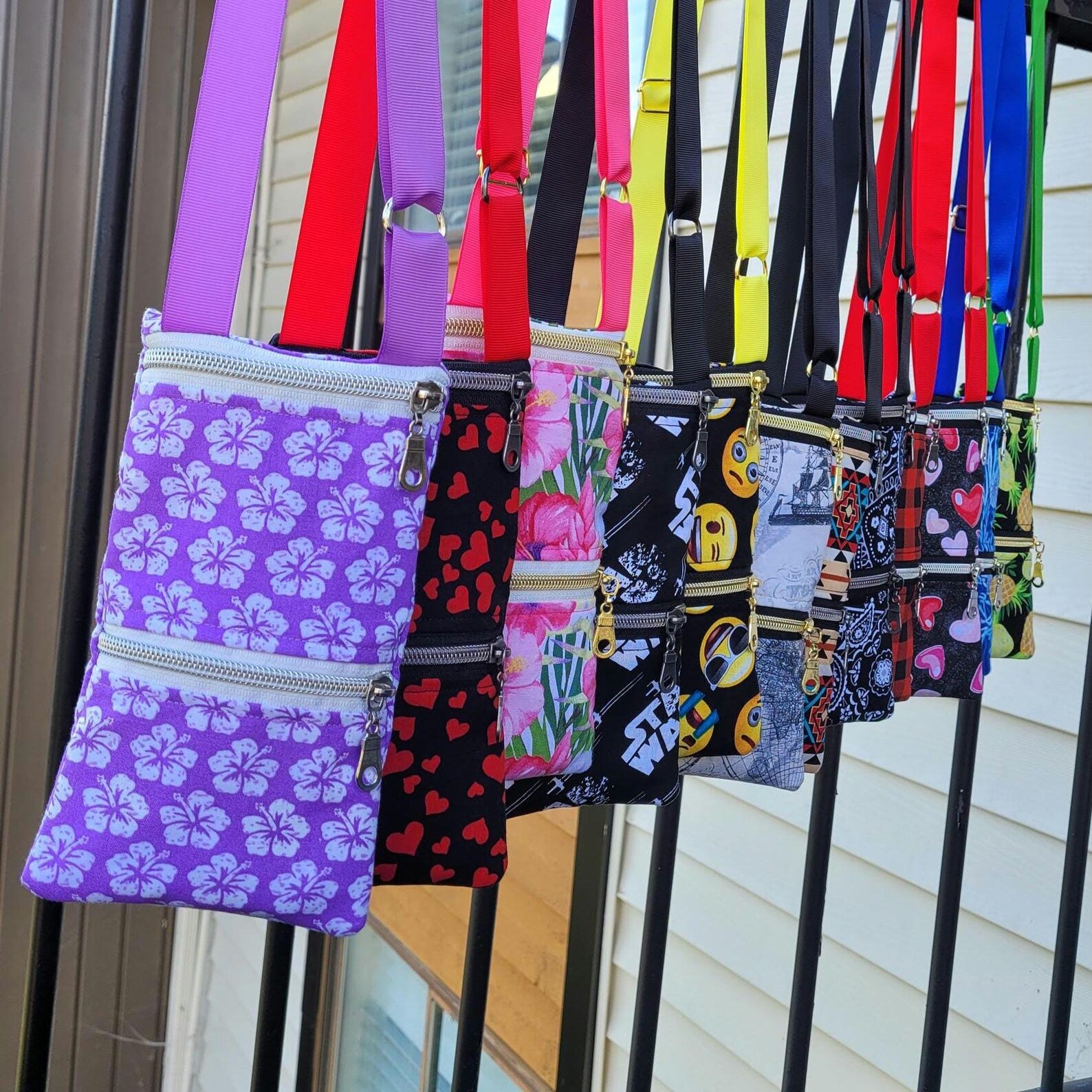 Cell Phone Crossbody Pouch. Handmade Fabric Phone Bag. Multiple Pockets ...