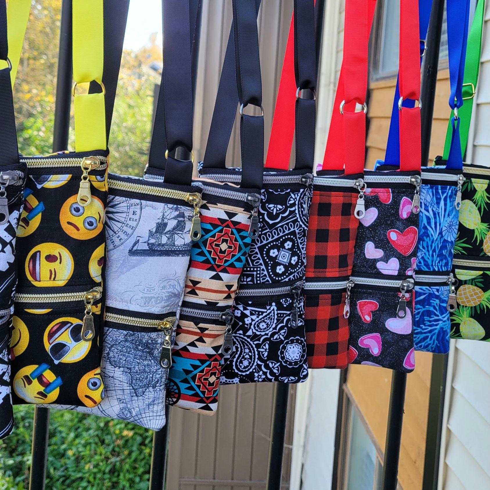 Cell Phone Crossbody Pouch. Handmade Fabric Phone Bag. Multiple Pockets ...