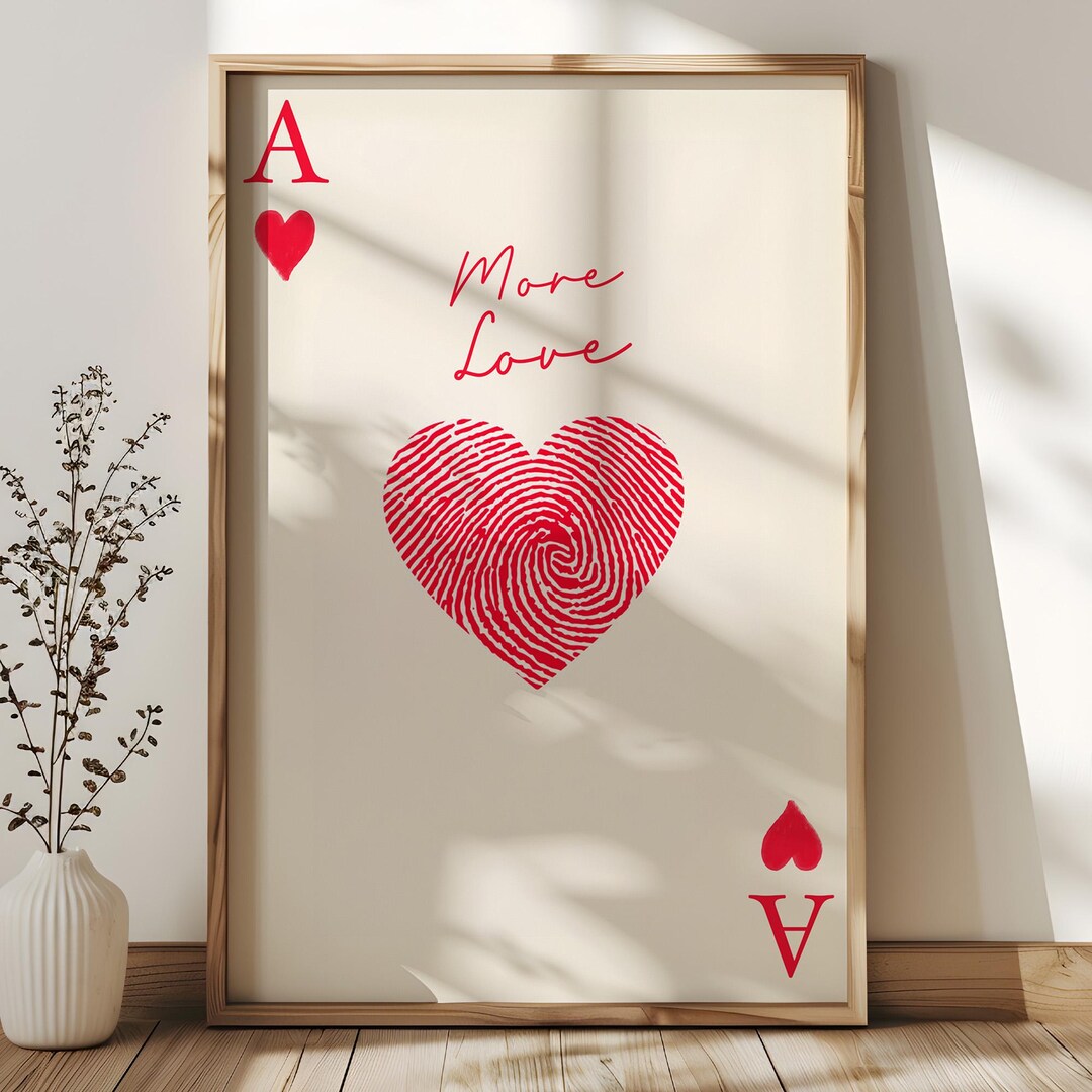 Love Quote Wall Art, Playing Card Retro Print, Trendy Wall Art, Red ...