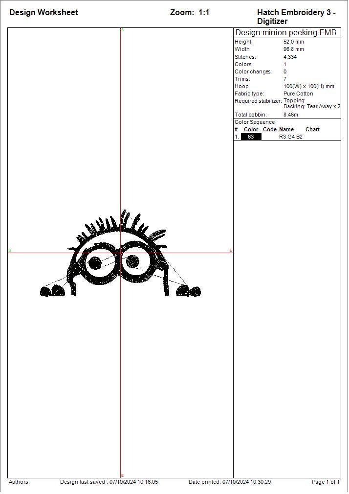Simple Minion Peeking Embroidery Design – Instant Download | 52mm X 96 ...