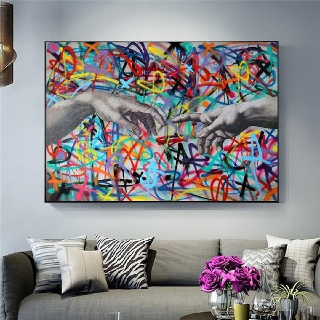 The Creation of Adam Graffiti Art Famous Art Canvas Paintings on the ...