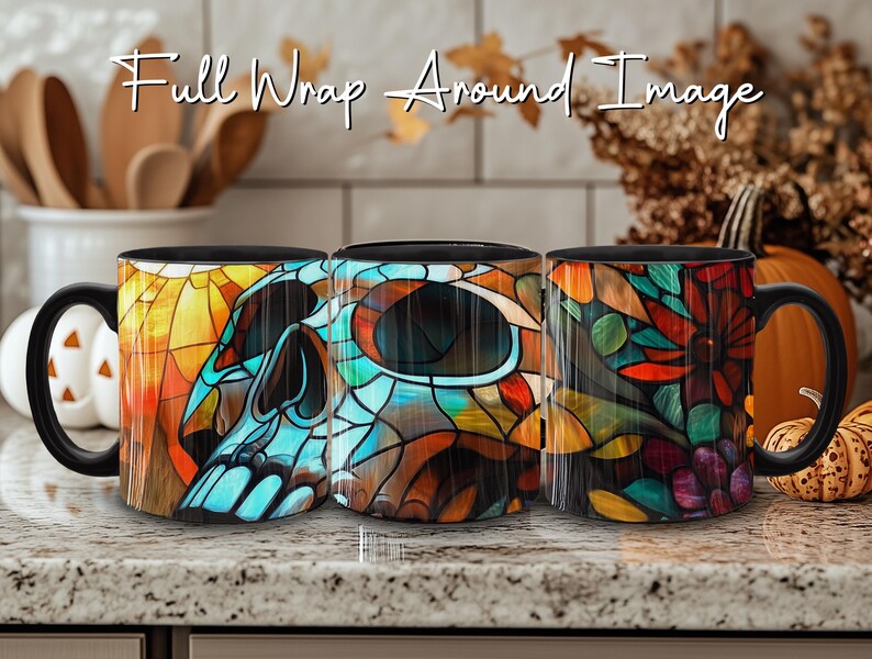 Stained Glass Skull Mug: Unique Moonlight Design, Gothic Coffee Cup ...
