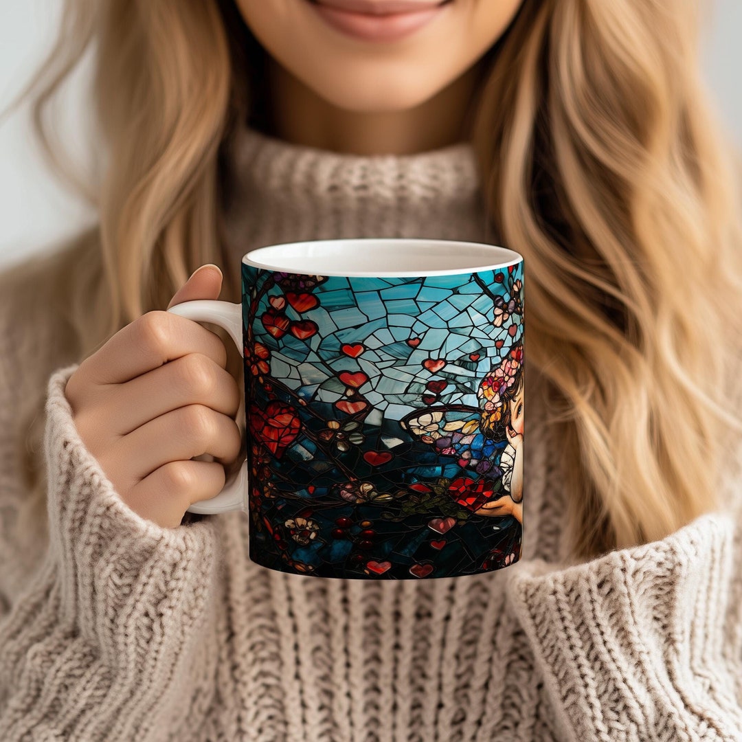 Stained Glass Daydreaming Vintage Cupid Mug | Cute Coffee Cup, Retro ...