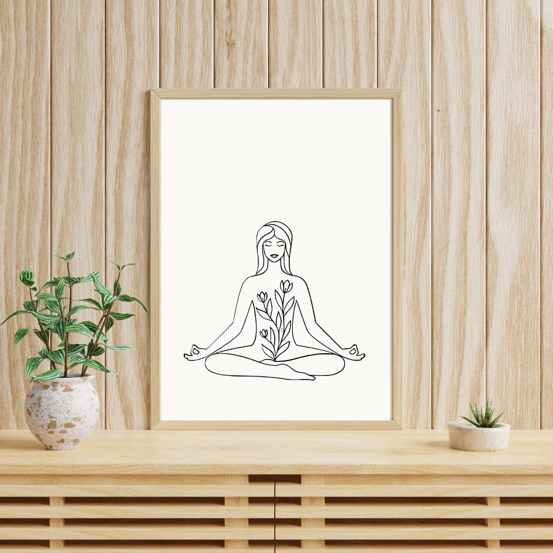 Digital Poster Minimalist Meditation - Elegant Line Art of Woman ...